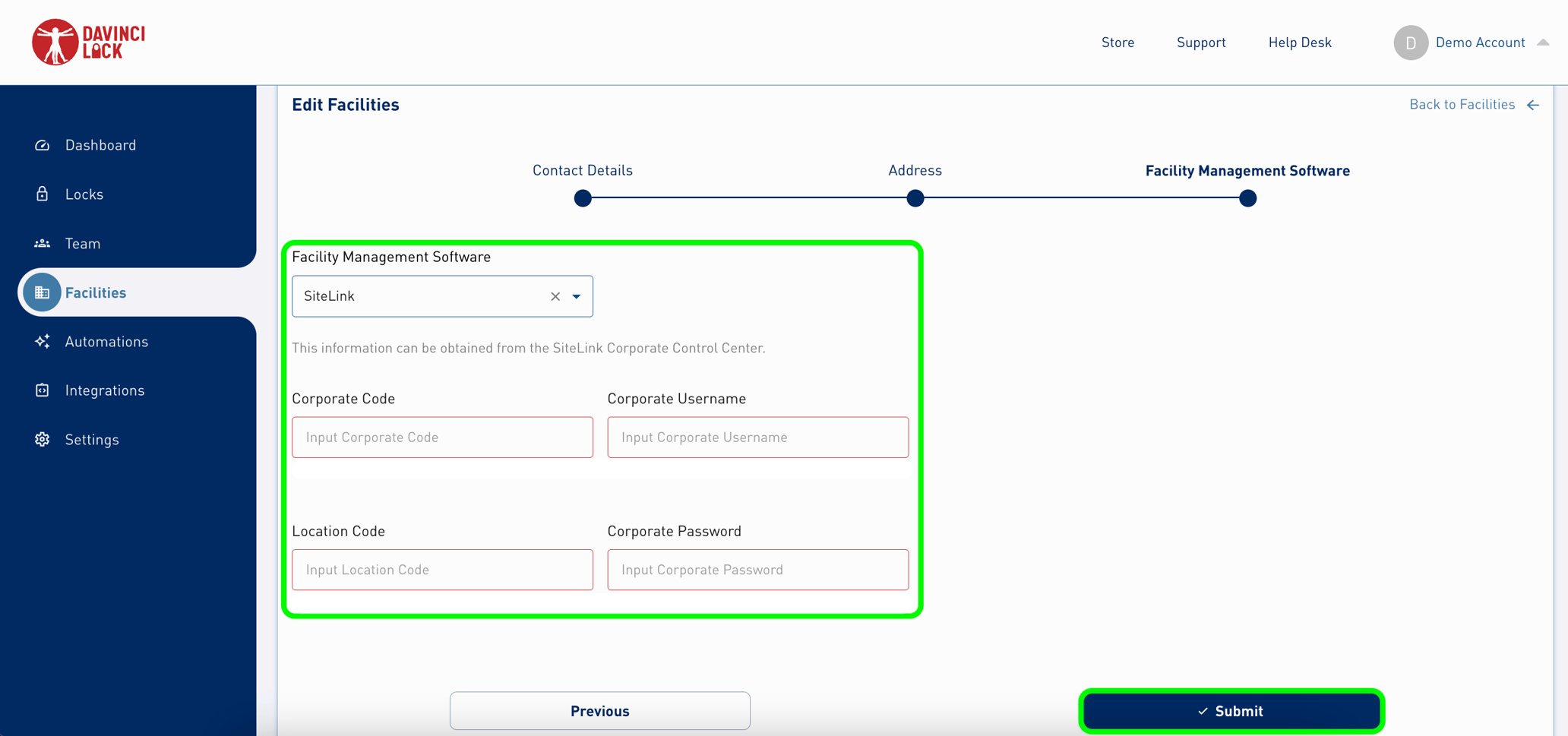 Connect a Facility to SiteLink